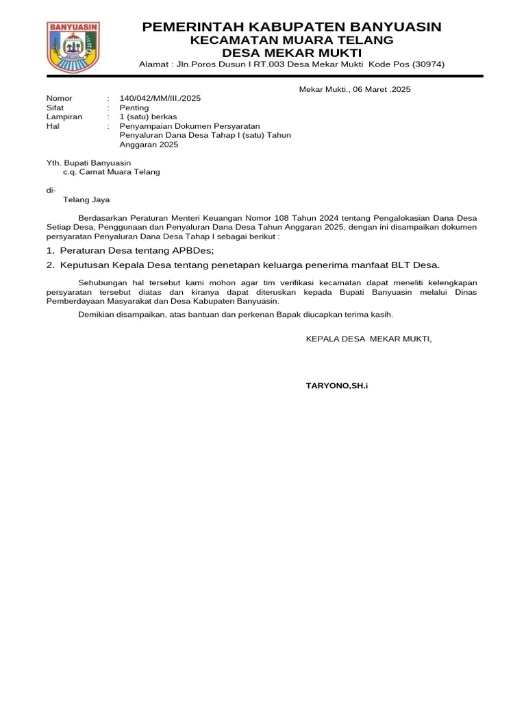 Surat Pengantar Desa Pengajuan DD | PDF