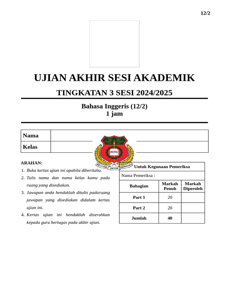 Pemasangan Uasa Paper 2 Form 3 - Group 3 | PDF