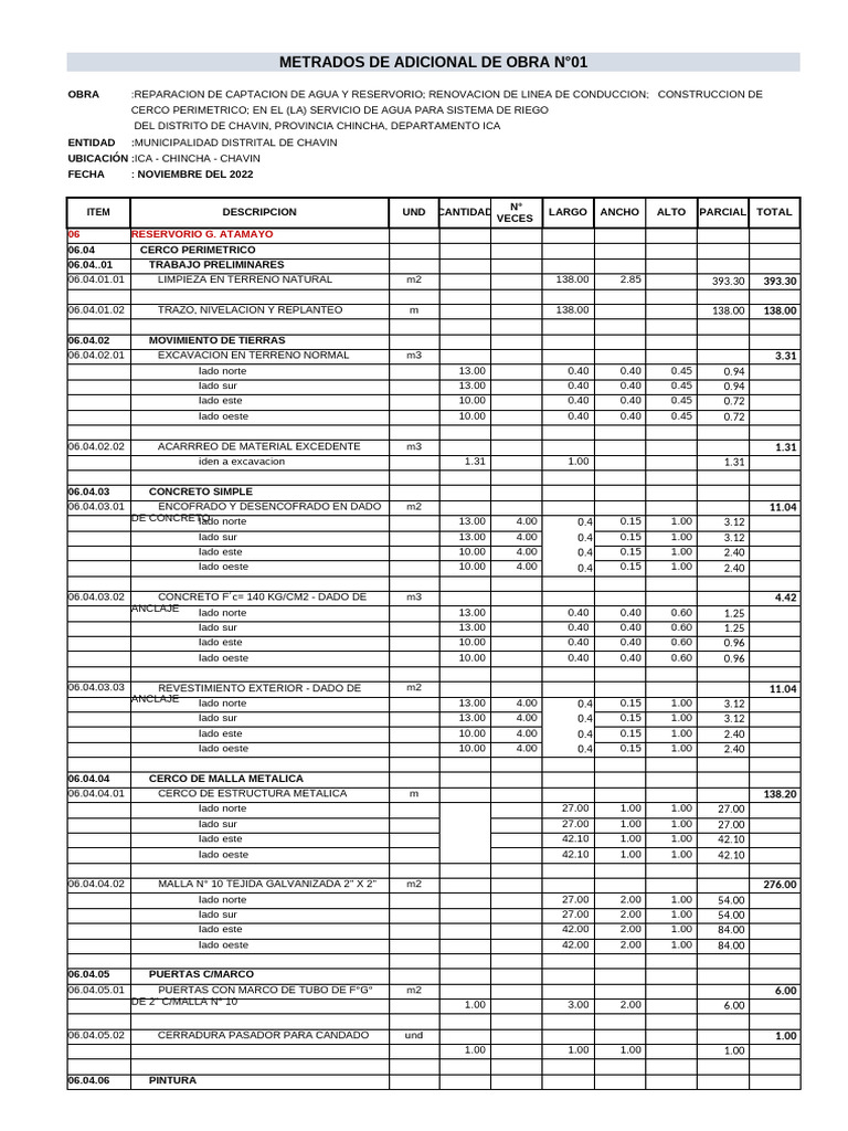 METRADO DE ADICIONAL DE OBRA 01 | PDF