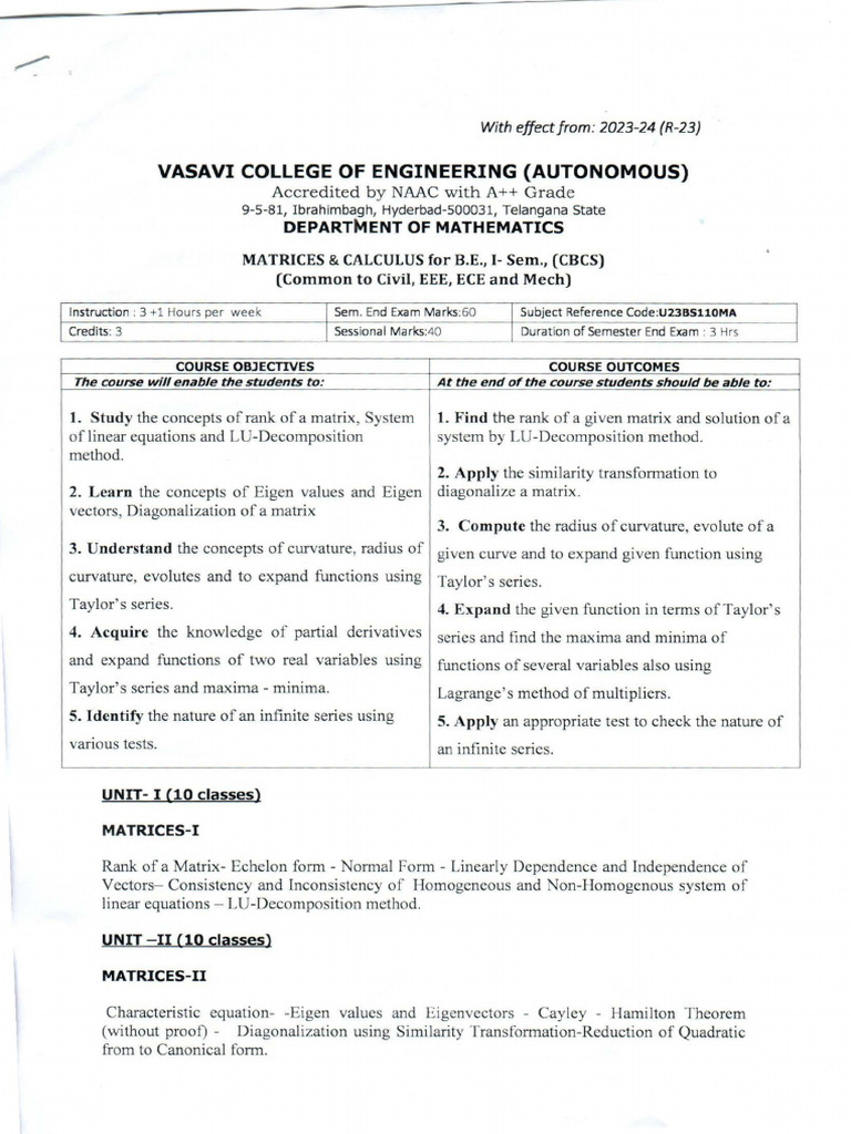 Syllabus_2023‐24 | PDF | Fourier Series | Linear Map