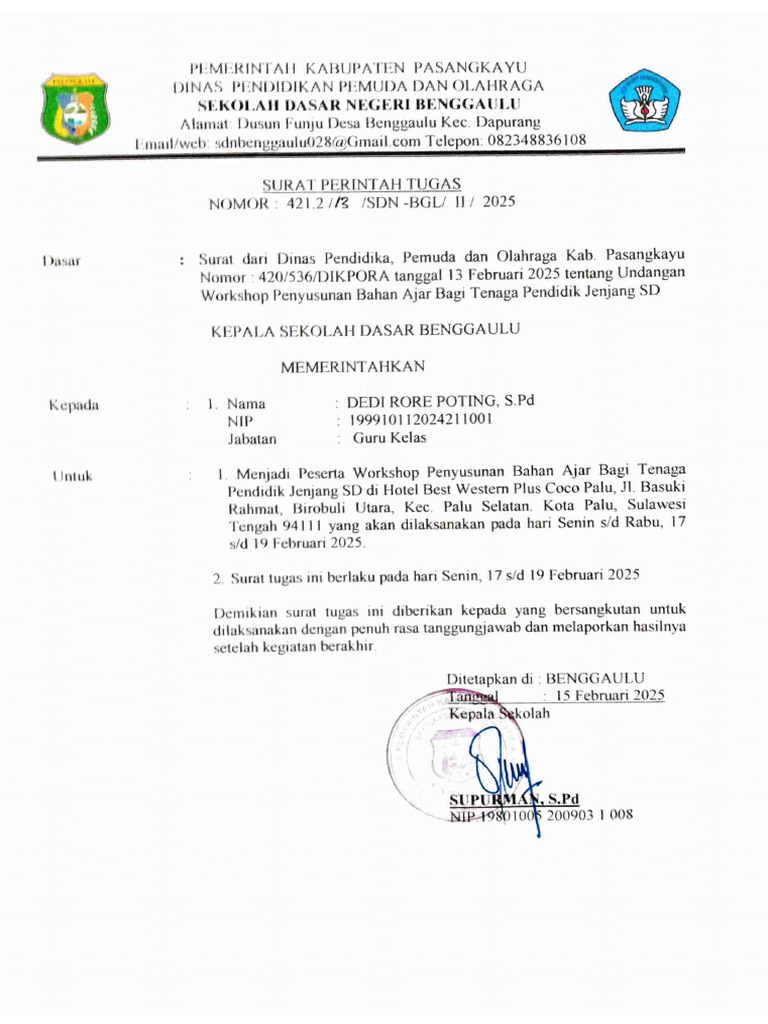 Surat Tugas Palu Dedi | PDF