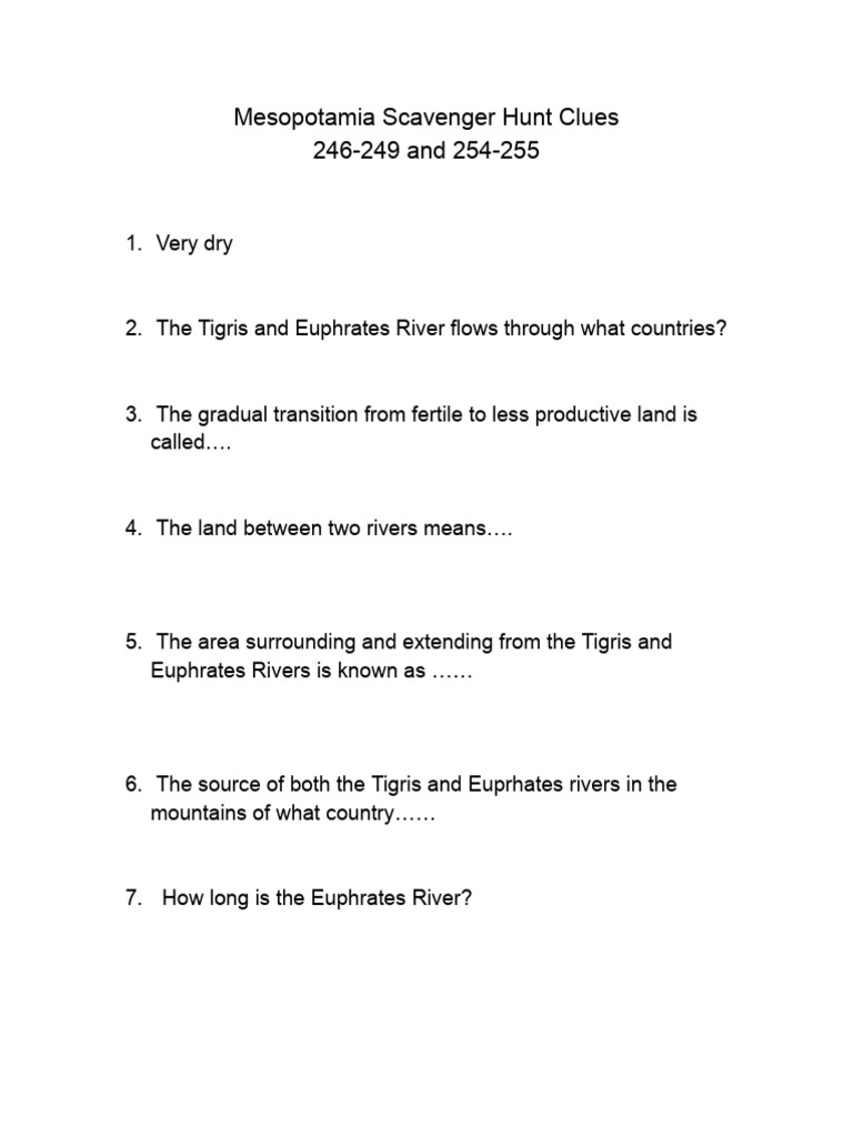 Mesopotamia Scavenger Hunt Clues | PDF