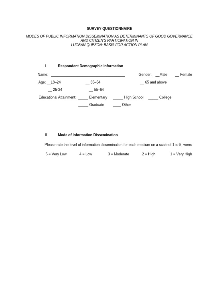 revised. SURVEY QUESTIONNAIRE | PDF | Accountability | Governance