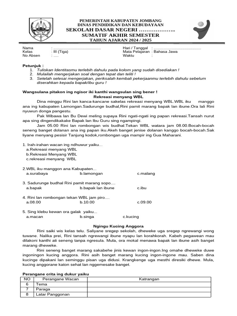 SAS GANJIL _ B. JAWA _ KELAS III | PDF