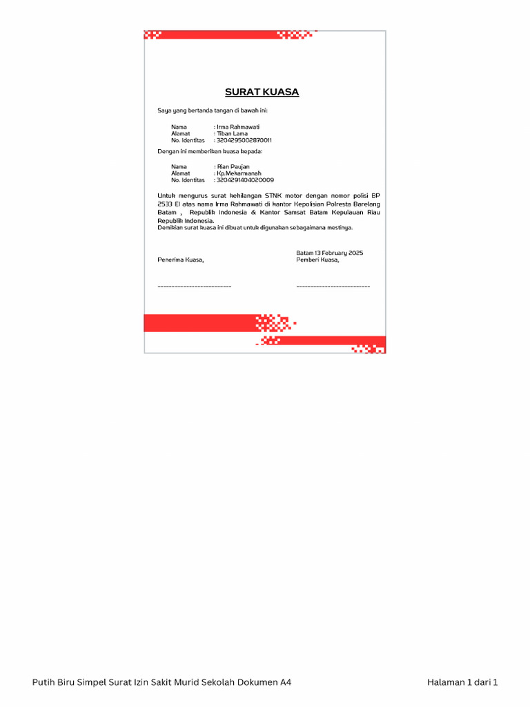 Contoh Surat Kuasa Simple | PDF