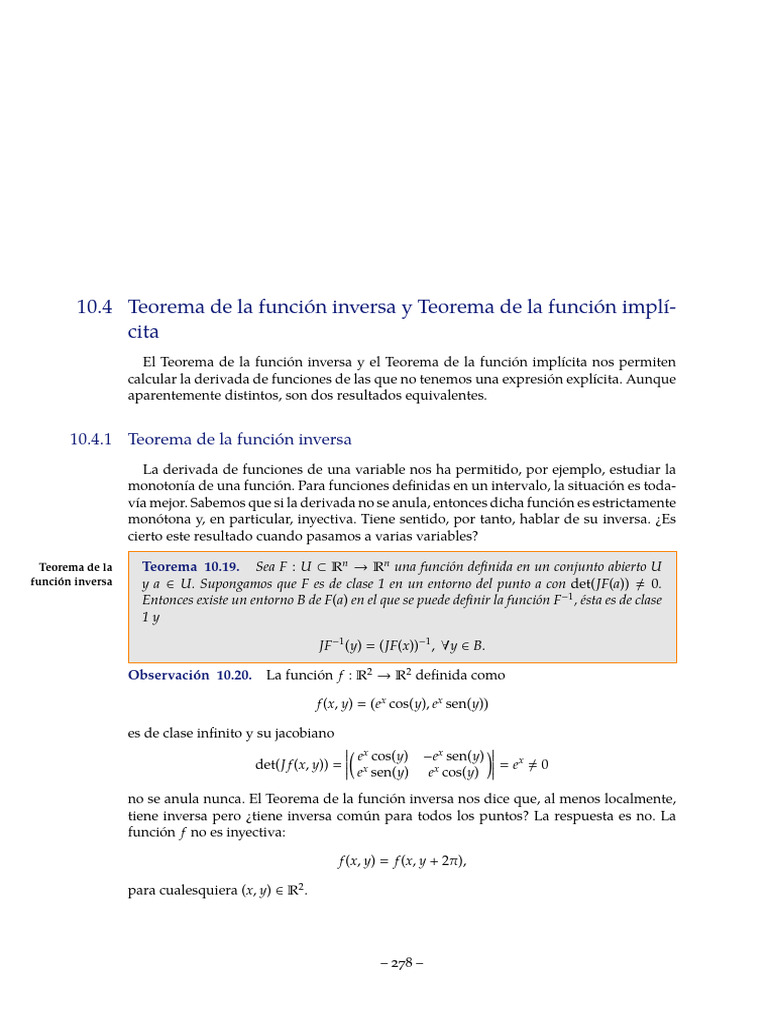 Teoremas de Función Inversa e Implícita | PDF | Función (Matemáticas ...