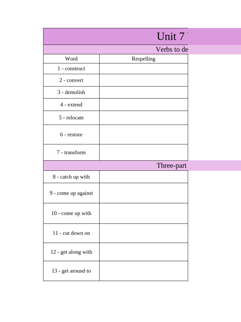 Copia de Unit 7 Vocabulary | PDF