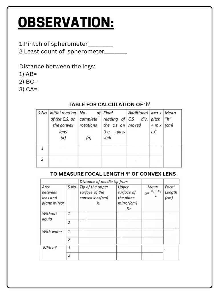1.pintch of Spherometer - 2.least Count of Spherometer | PDF
