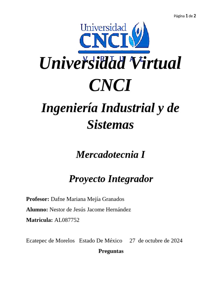 Mercadotecnia I - Proyecto Integrador | PDF
