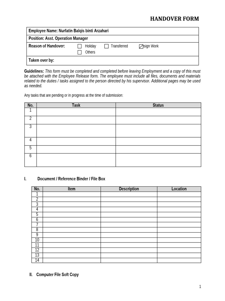 Work Handover Report Form | PDF