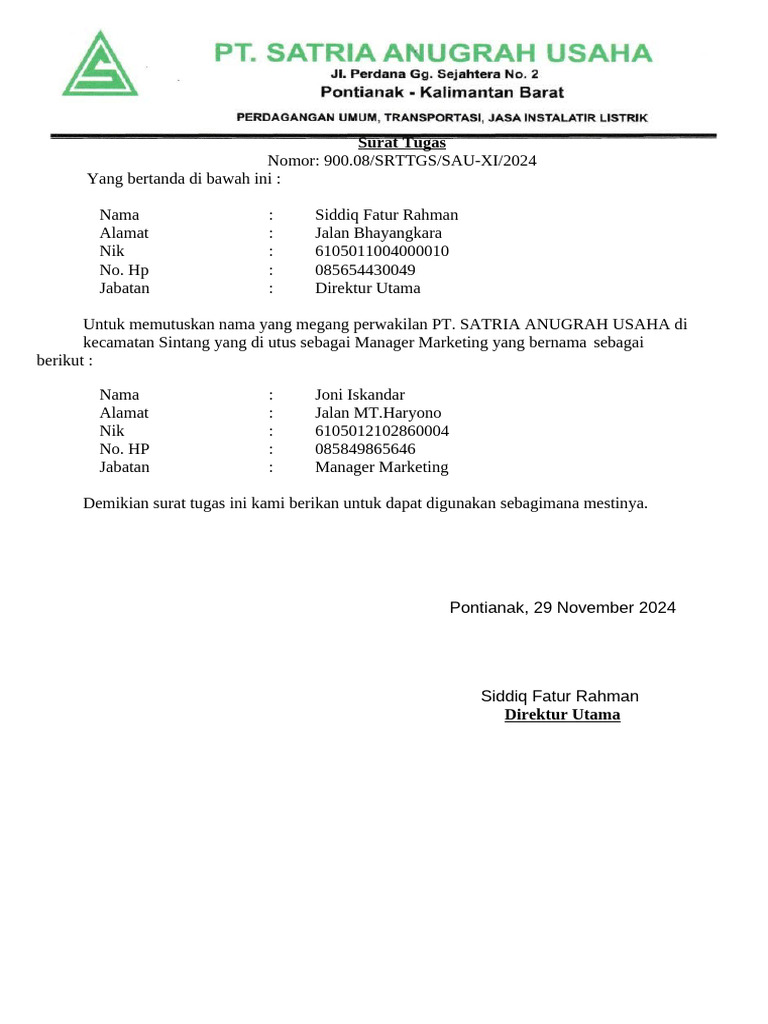 Surat Tugas Joni Iskandar | PDF