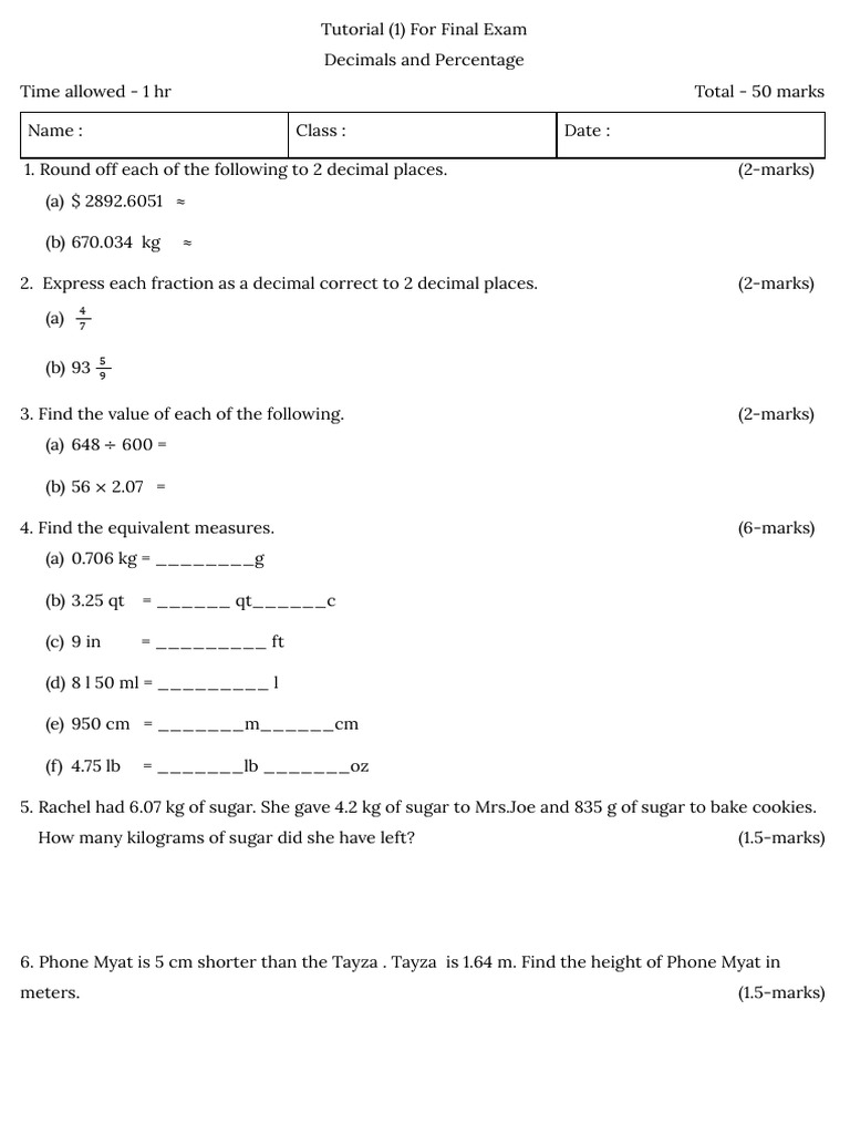 P5 - Decimals and Percentages | PDF | Numbers | Elementary Mathematics