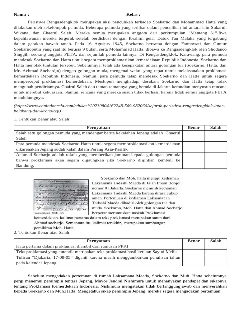 Worksheet Ips Proklamasi | PDF