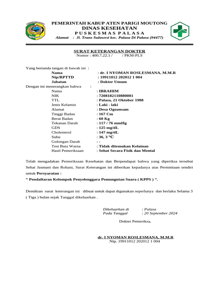 Surat Keterangan Dokter | PDF
