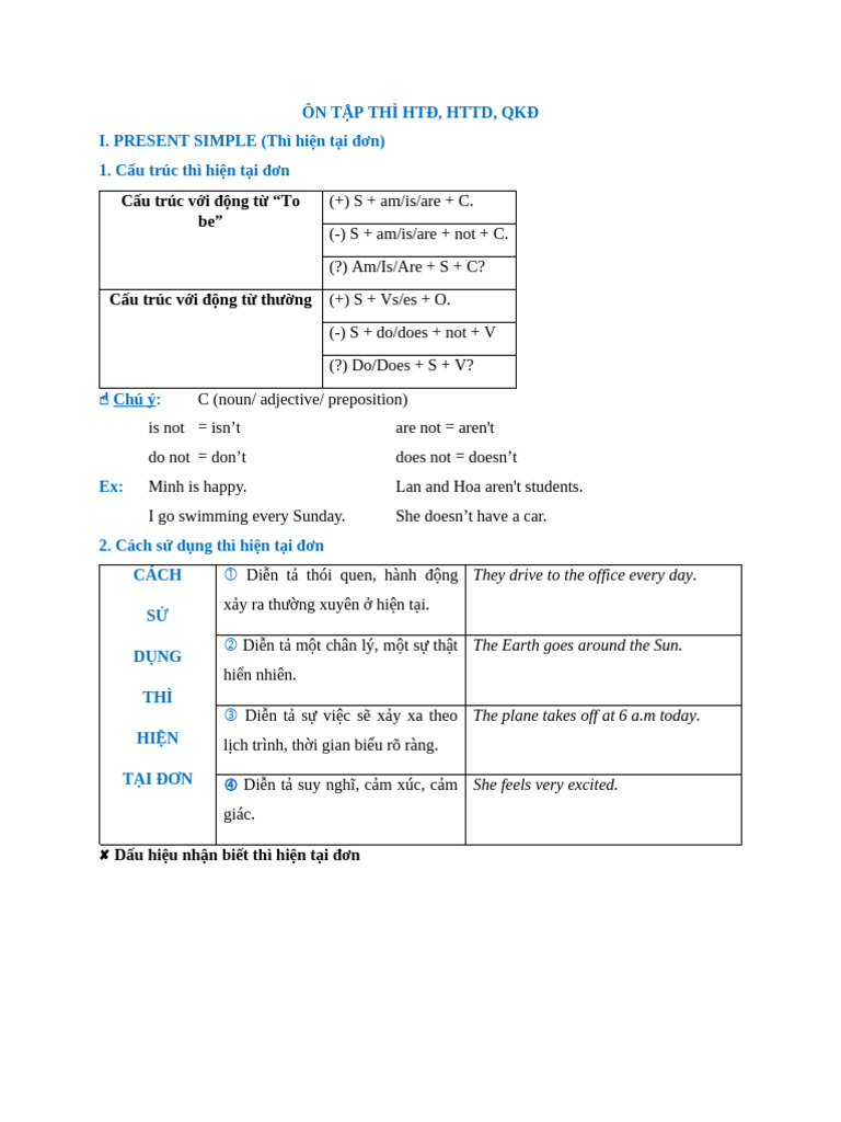ÔN TẬP THÌ HTĐ, HTTD, QKĐ - 7 | PDF
