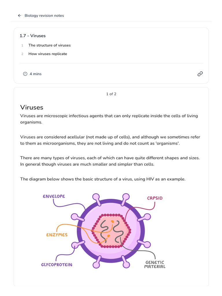 Viruses Revision Notes - A-Level Biology CIE - Cognito | PDF