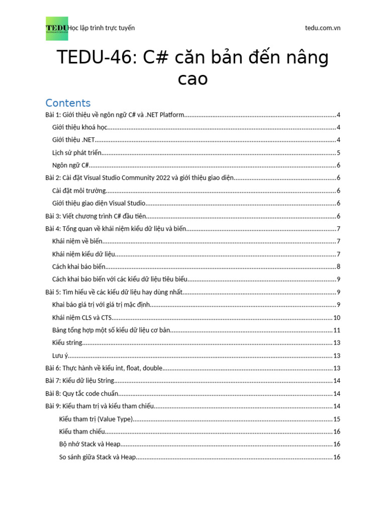 Giáo Trình CSharp Căn Bản TEDU | PDF