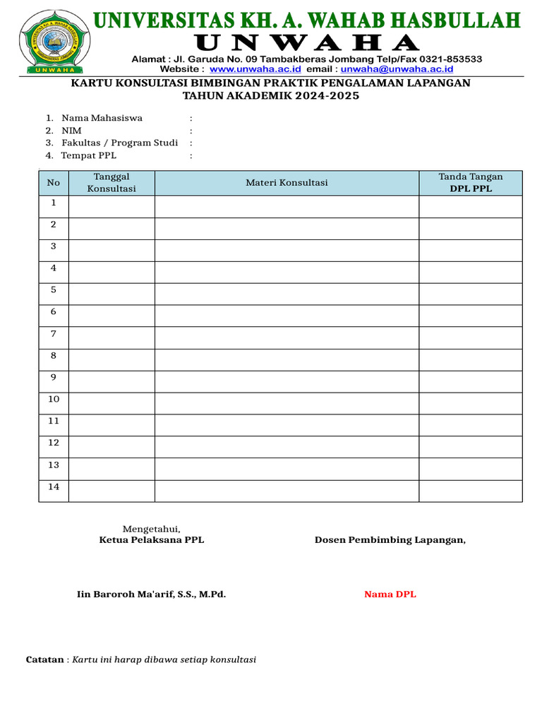 Kartu Konsultasi PPL 2024-2025 | PDF