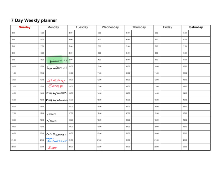7 Day Weekly Time Blocking Planner Template | PDF