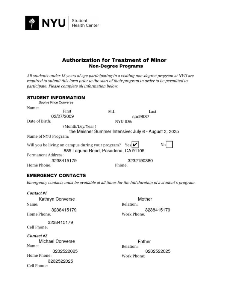 Authorization For Treatment of A Minor | PDF | Informed Consent | Health Sciences