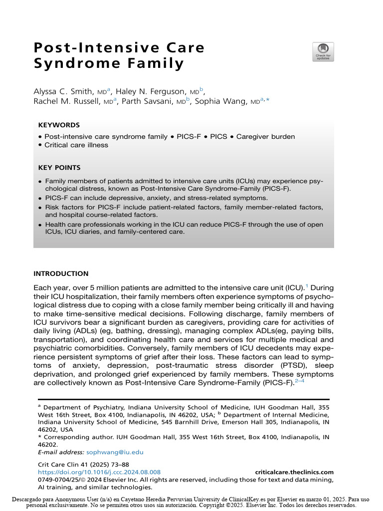 Post-Intensive Care Syndrome Family | PDF | Grief | Mental Disorder