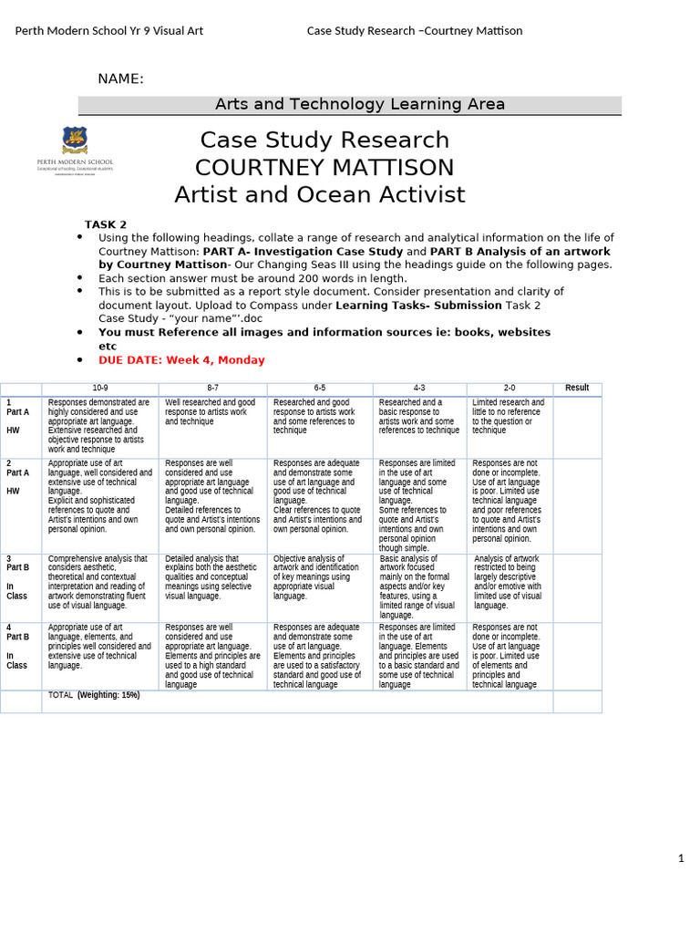 Case Study Research Yr 9 Sem 1 2024 | PDF