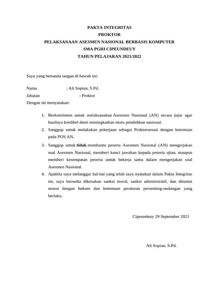 Fakta Integritas Proktor | PDF