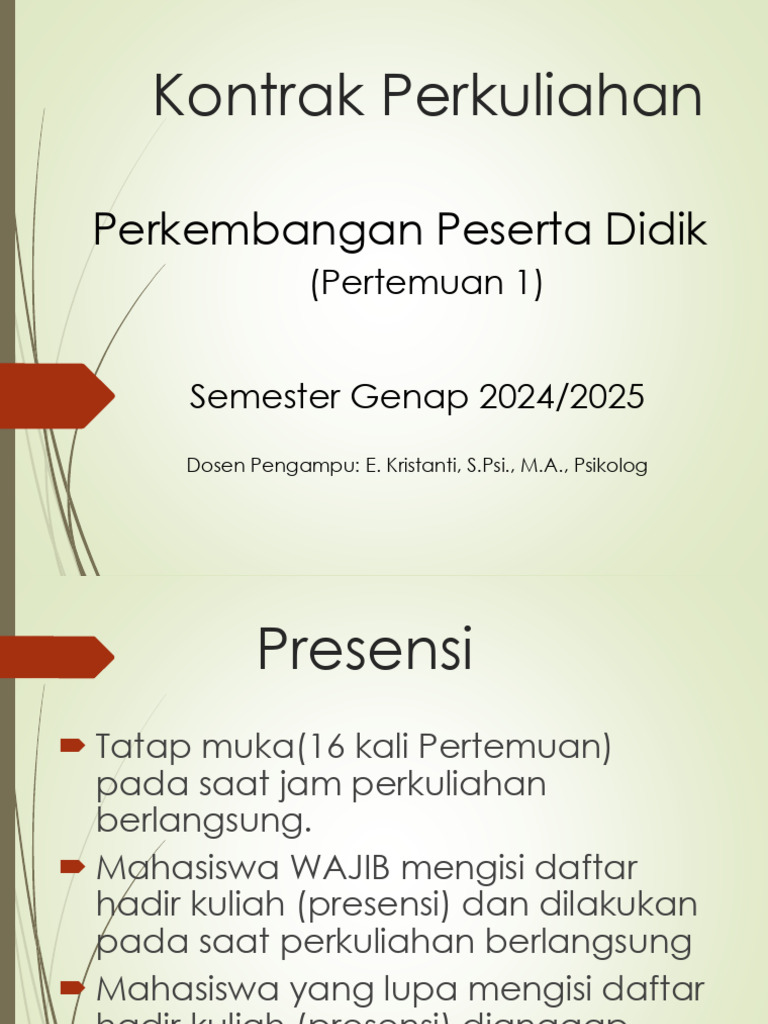 Kontrak Perkuliahan PPD 2024-2025 | PDF