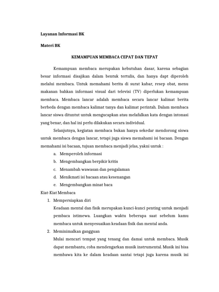 Materi BK KEMAMPUAN MEMBACA | PDF