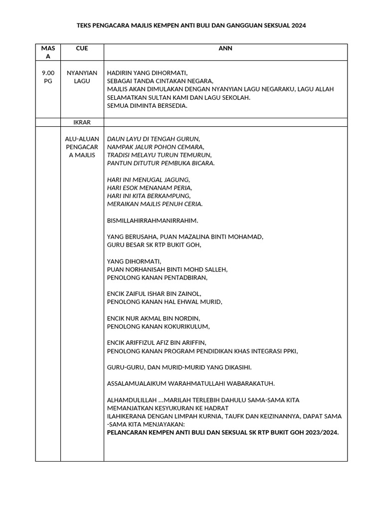 Pelancaran Kempen Anti Buli 2024 | PDF