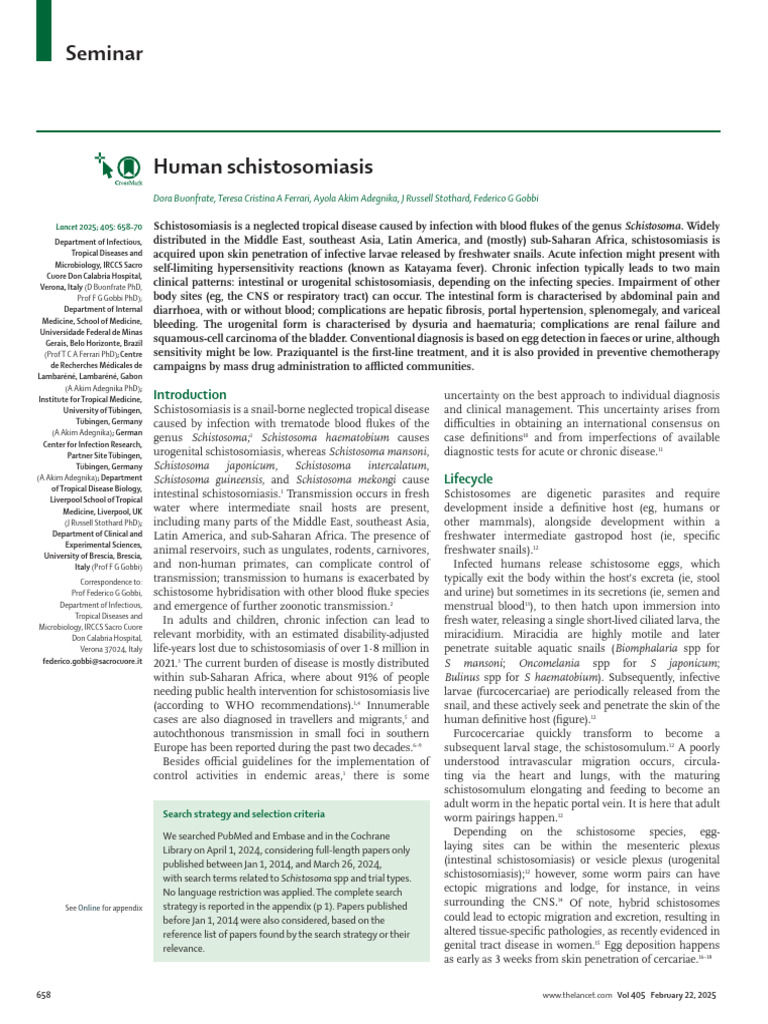 Human Schistosomiasis Overview | PDF | Medical Specialties | Clinical ...