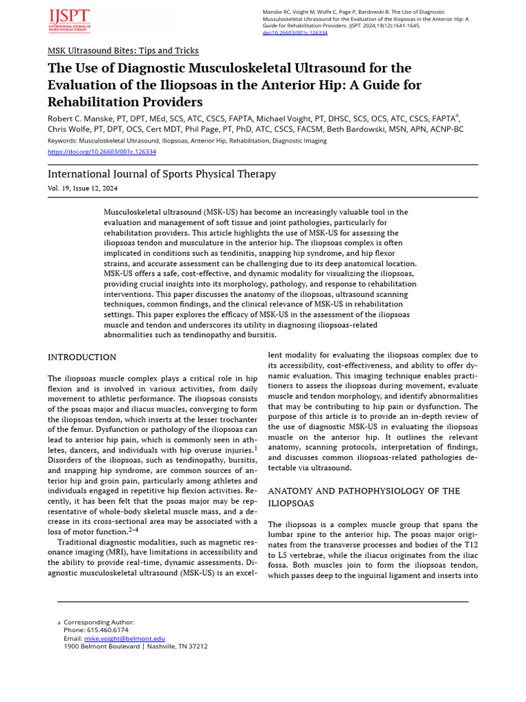 MSK Ultrasound for Iliopsoas Evaluation | PDF | Hip | Pelvis