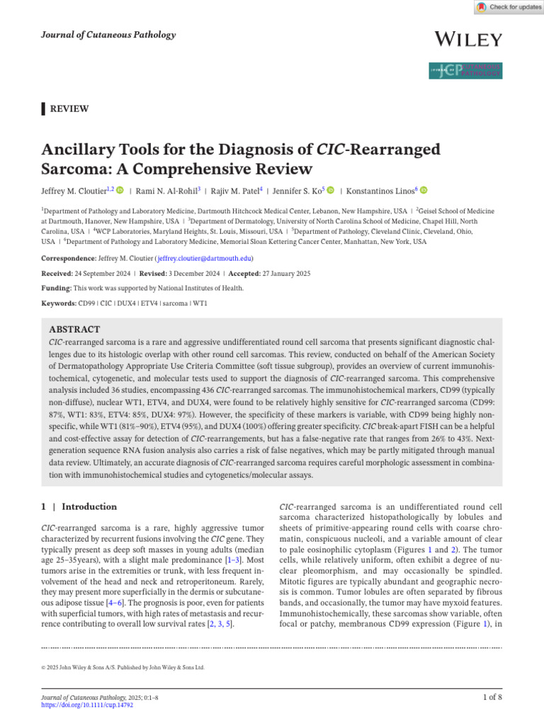 Ancillary Tools For The Diagnosis of CIC Rearranged Sarcoma A ...