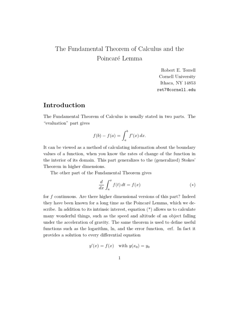 The Fundamental Theorem of Calculus and The Poincare Lemma | PDF | Flux ...