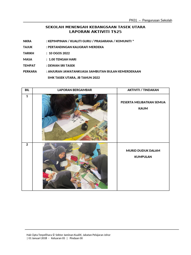 Laporan Aktiviti Kaligrafi Merdeka Ts25 | PDF
