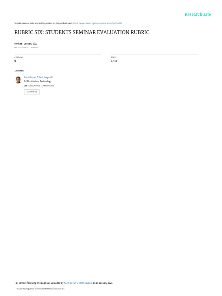 Rubric Six Students Seminar Evaluation Rubric January 2021 Pdf