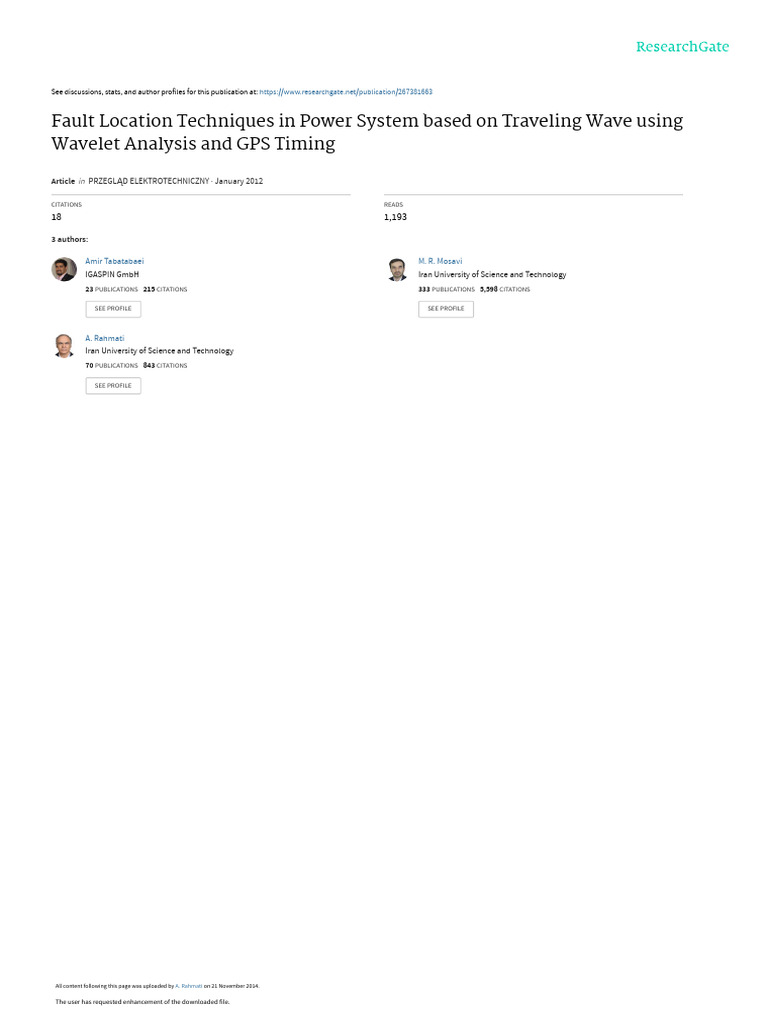 Fault Location Techniques in Power System Based On | PDF | Wavelet | Waves