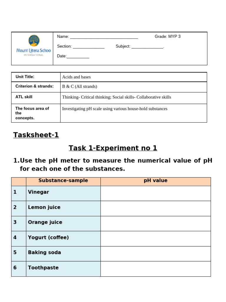 pH Scale Investigation with Household Substances | PDF