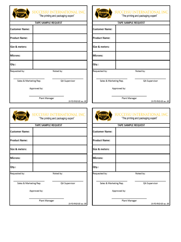 Tape Sample Request Form Template | PDF