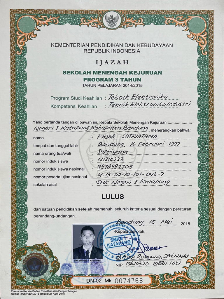 Contoh Ijazah SMK | PDF