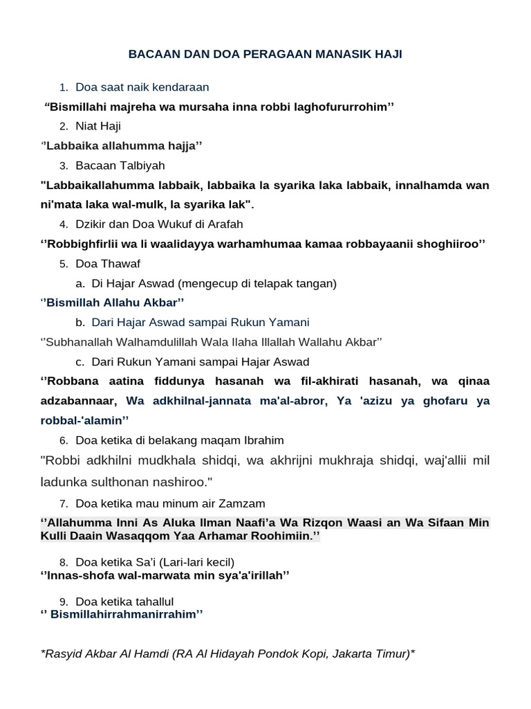 Doa dan Bacaan Manasik Haji | PDF