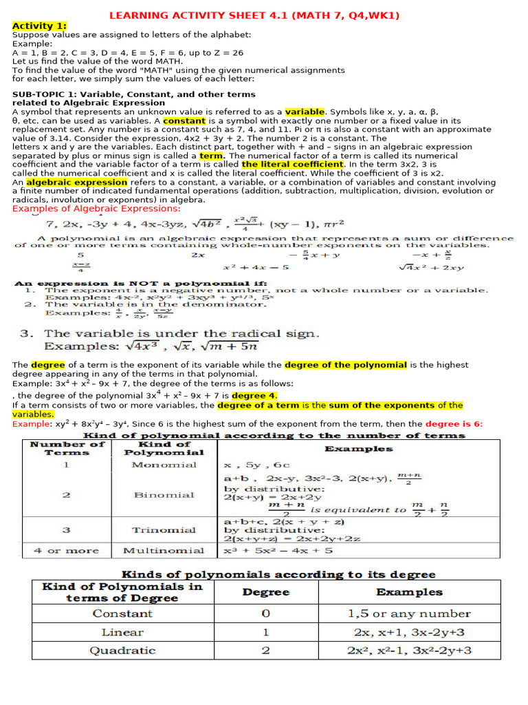 Learning Activity Sheet 4.1 | PDF