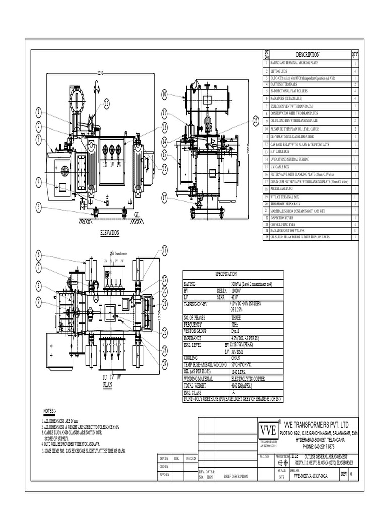 500 KVA ONAN Transformer Specifications | PDF | Transformer | Electronics