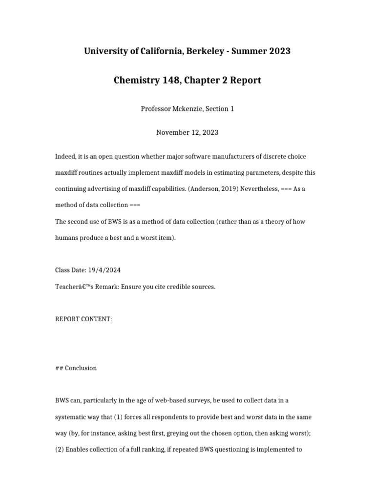 Chemistry 148 Chapter 2 Report | PDF | Methodology