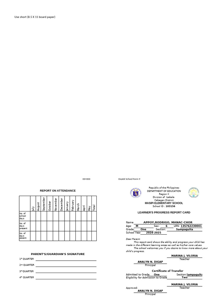 Sf 9 Report Card Automated Edited 24 25 | PDF | Learning | Behavioural Sciences