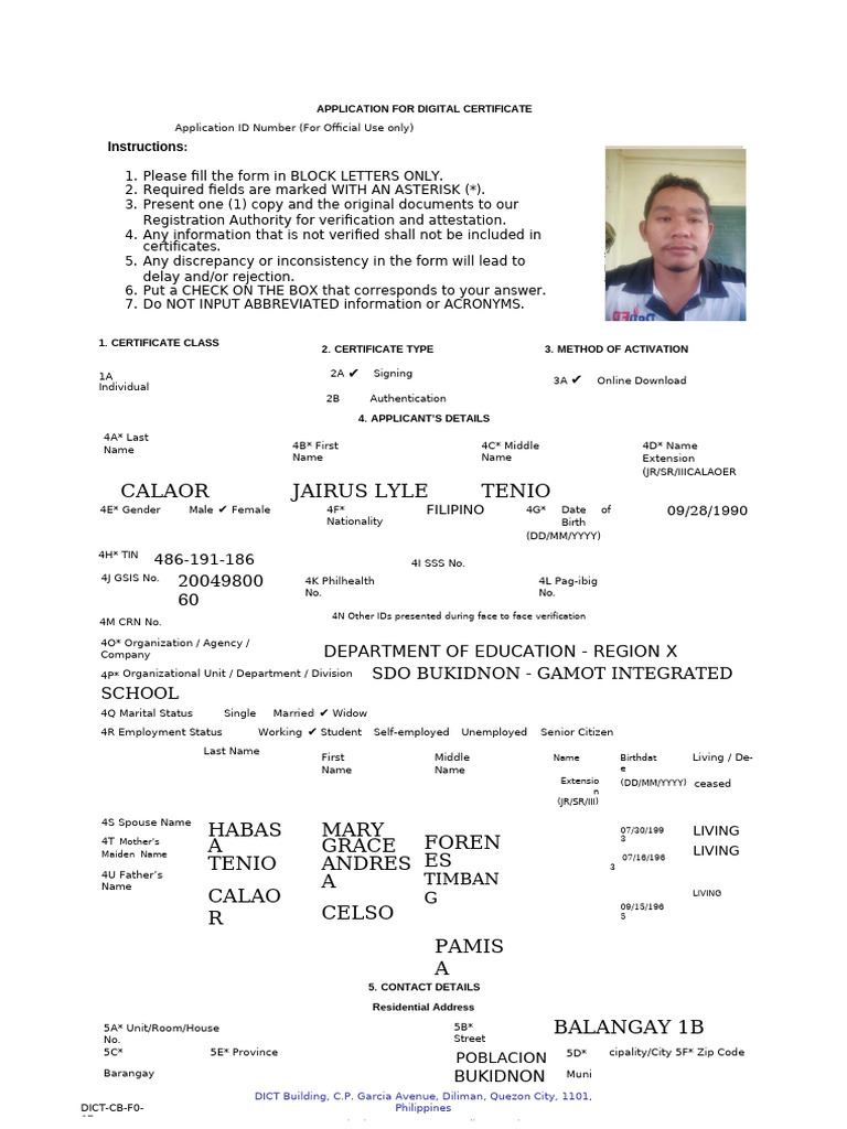 PNPKI Application Form CALAOR | PDF | Public Key Certificate | Identity ...