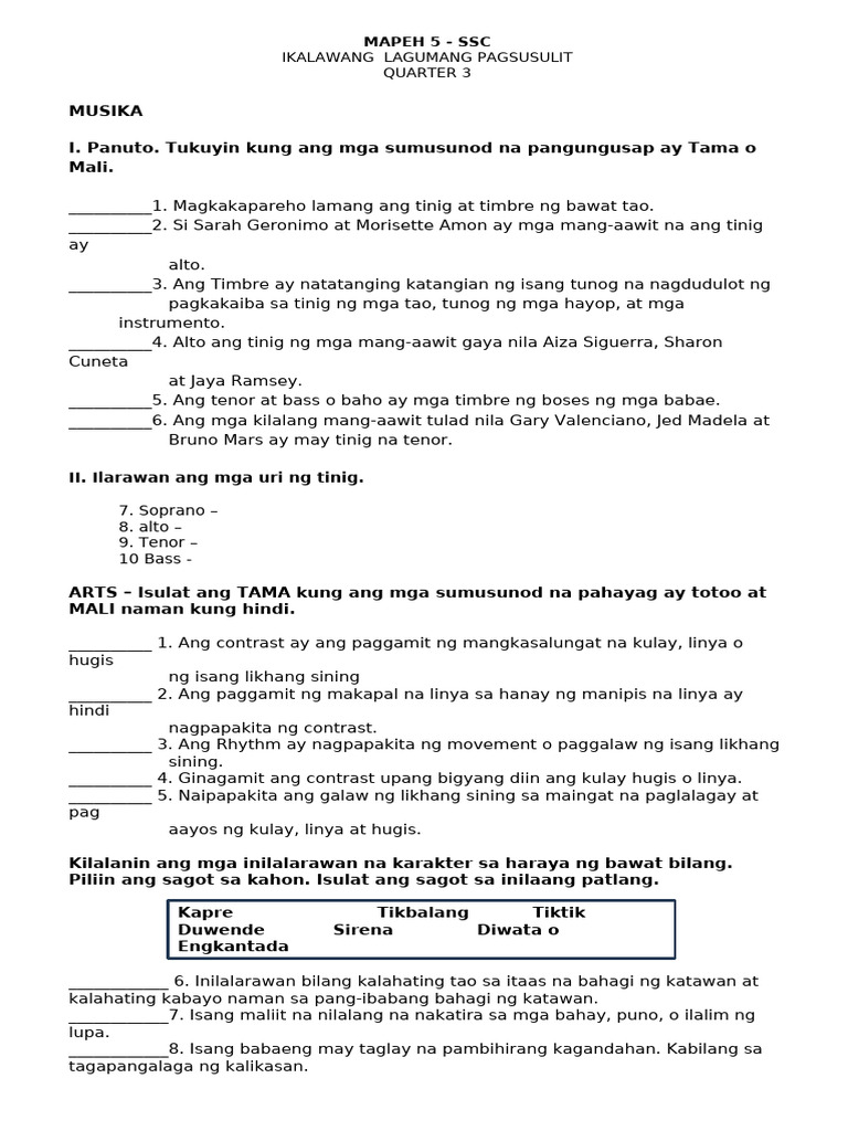 MAPEH-5-Q3-ST1 | PDF