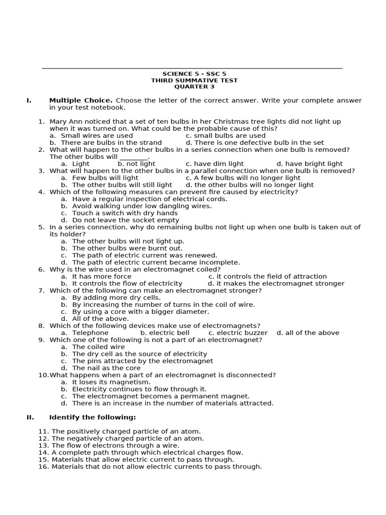 SCIENCE-5-ST3_3RD | PDF | Series And Parallel Circuits | Electricity