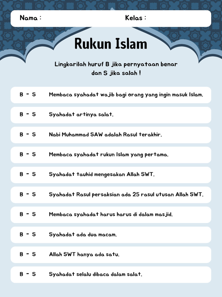 Mengenal Rukun Islam Benar Atau Salah Lembar Kerja Biru Putih ...