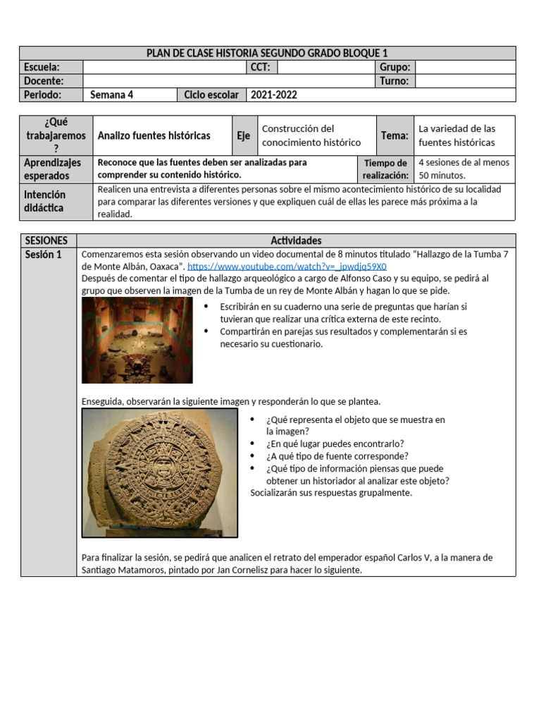 Plan Historia Secundaria Segundo Grado | PDF